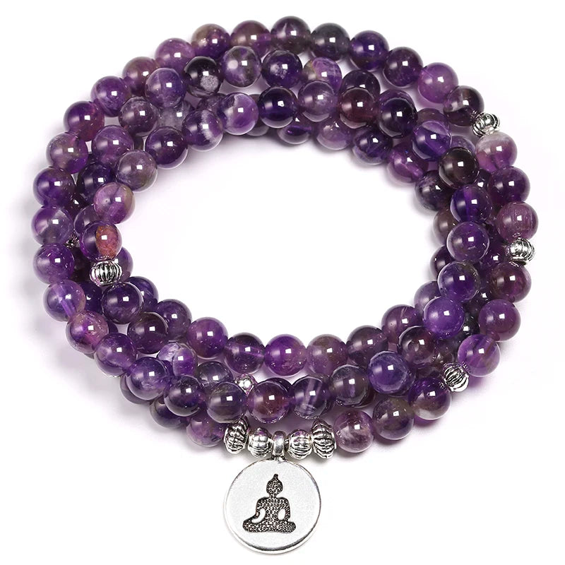Natural Purple Crystal Amethysts Bracelet 6mm Beads Necklace Yoga 108 ...