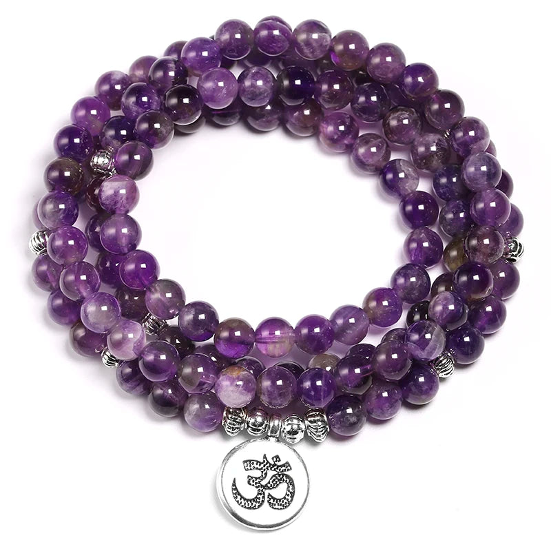 Natural Purple Crystal Amethysts Bracelet 6mm Beads Necklace Yoga 108 ...