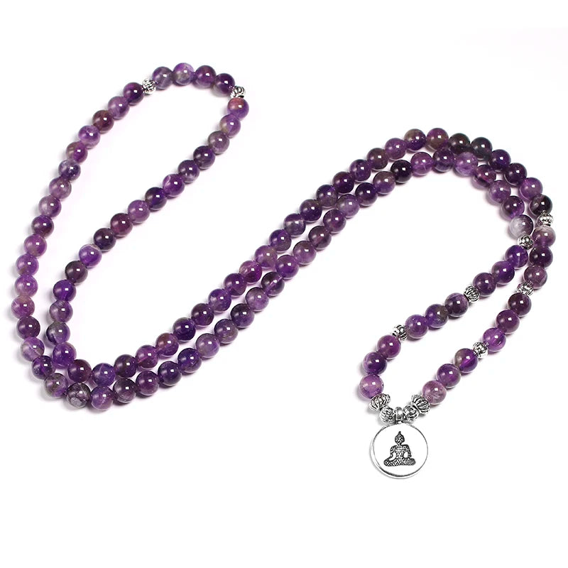 Natural Purple Crystal Amethysts Bracelet 6mm Beads Necklace Yoga 108 ...